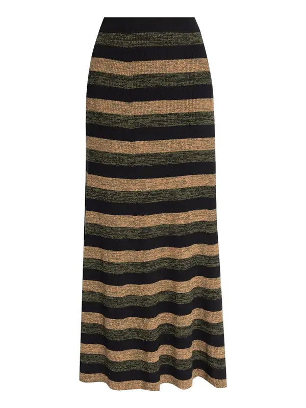 GANNI Striped Wool Midi Skirt - Black