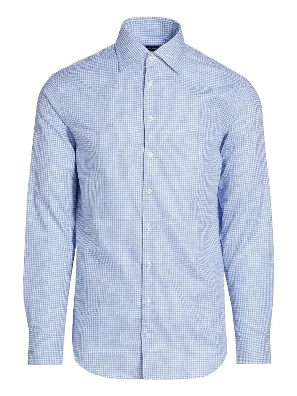 Giorgio Armani Plaid Cotton Front-button Shirt - Blue