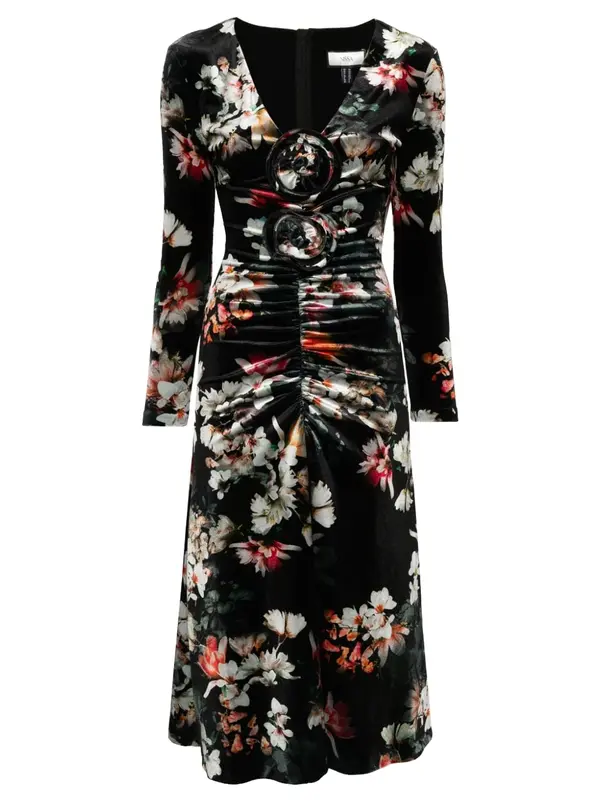 NISSA Floral-print Midi Dress - Black