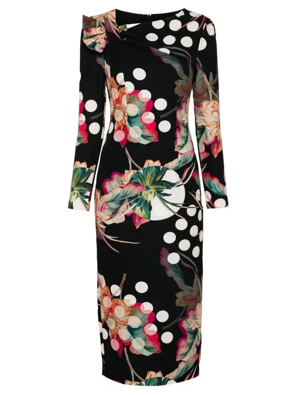 NISSA Floral-print Midi Dress - Black