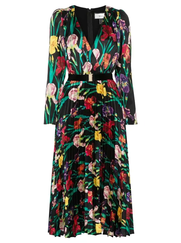 NISSA Floral-print Midi Dress - Black