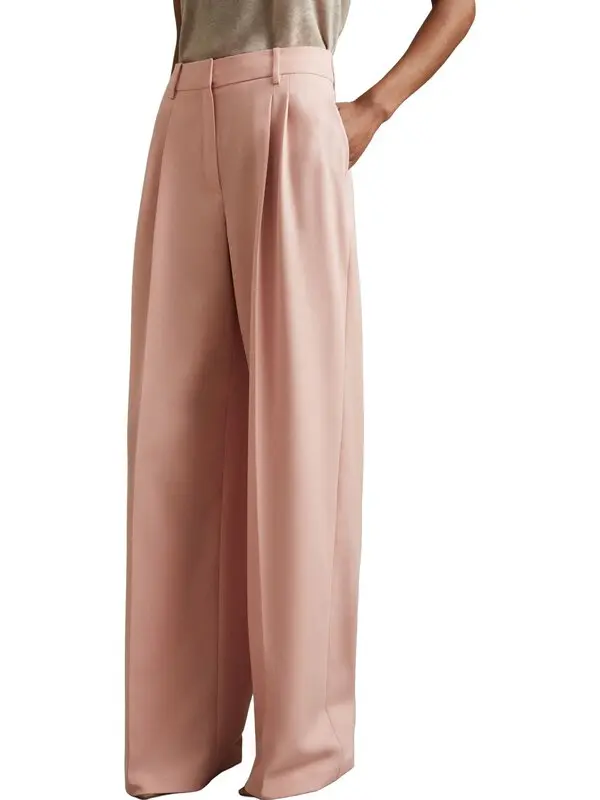 REISS Billie Petite Double Pleat Wide Leg Trousers - Pink