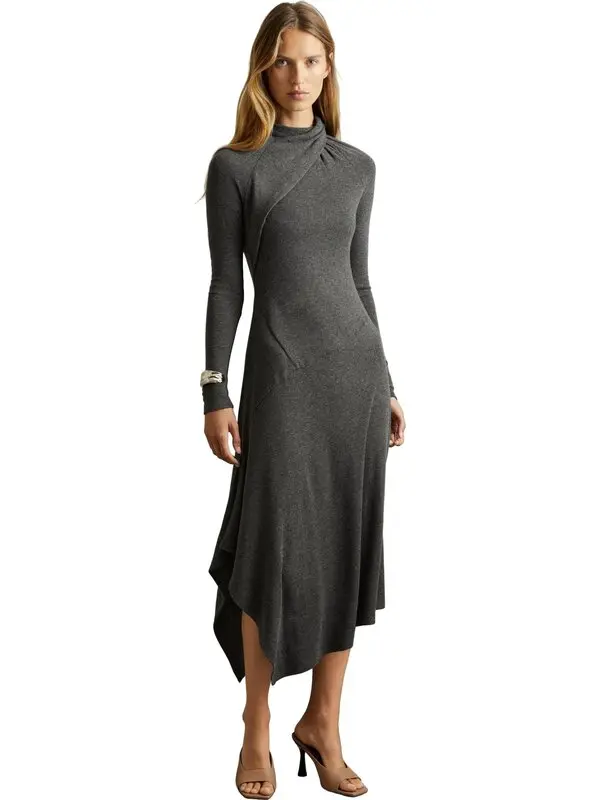 REISS Catlyn Jersey Drape Asymmetric Midi Dress - Grey