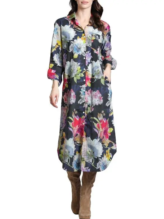 APNY Floral Print Shirtdress - Grey Multi