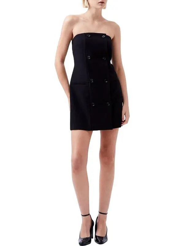 French Connection Azra Double Breasted Strapless Mini Dress - 01-black
