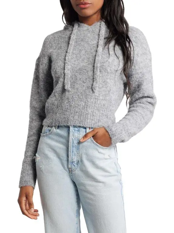 ALL IN FAVOR Hooded Crop Sweater - Heather Grey