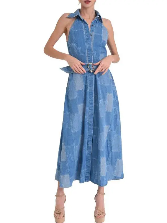 CIEBON Dixie Belted Sleeveless Maxi Dress - Blue