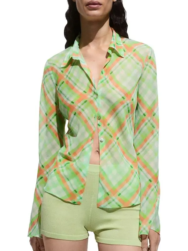 Mango Check Button-up Shirt - Green