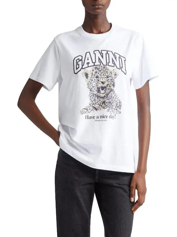 GANNI Leopard Graphic T-shirt - White/leopard