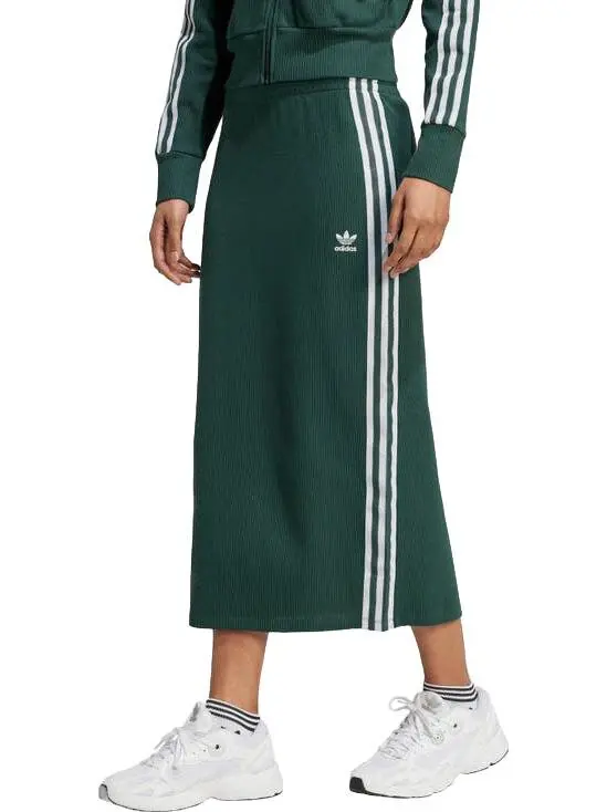 ADIDAS ORIGINALS Adicolor 3-stripes Knit Midi Skirt - Mineral Green