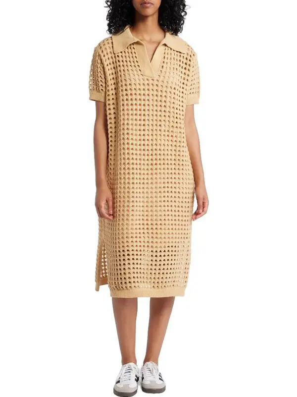 DRESSED IN LALA Soul Stuff Open Stitch Knit Dress - Tan