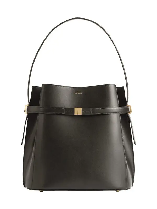 TOTEME Belted Napa Leather Bucket Bag - Bark