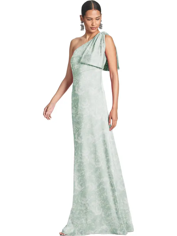 Sachin & Babi Chelsea Printed Crinkle Georgette Gown - Sage Painted Floral