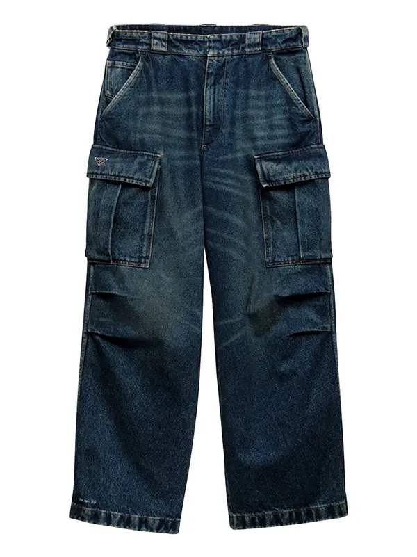 Prada Baggy Cotton Denim Cargo Pants - Bleu