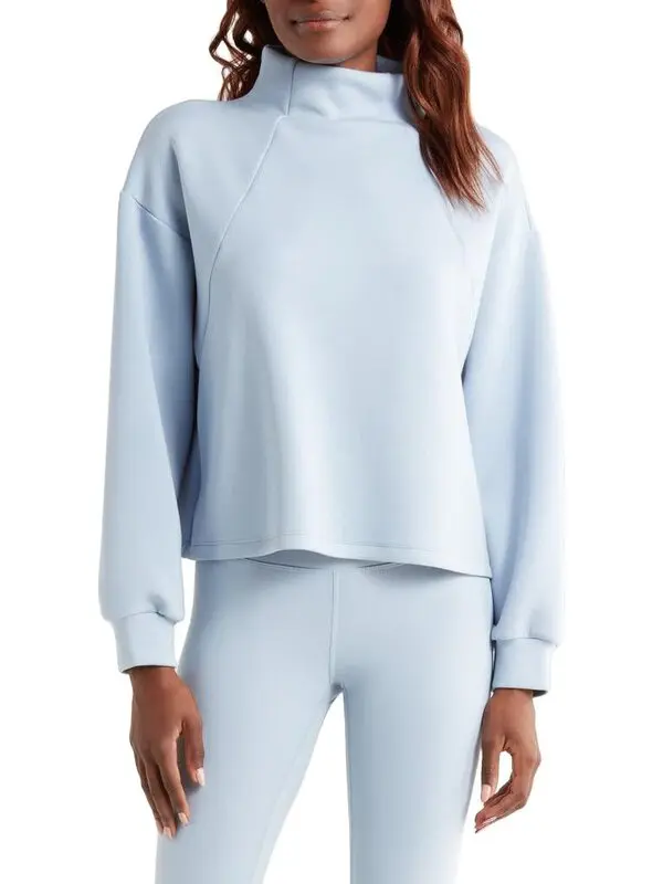 Zella Soft Scuba Knit Funnel Neck Modal Blend Top - Blue Fog