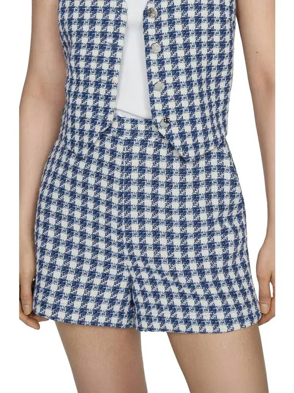Mango Houndstooth Shorts - Blue