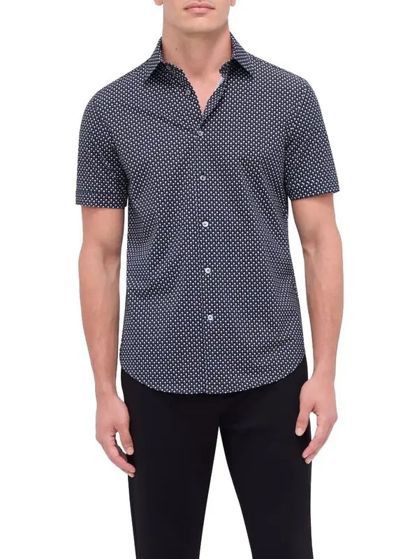 Bugatchi Miles Ooohcotton® Palm Print Short Sleeve Button-up Shirt - Black
