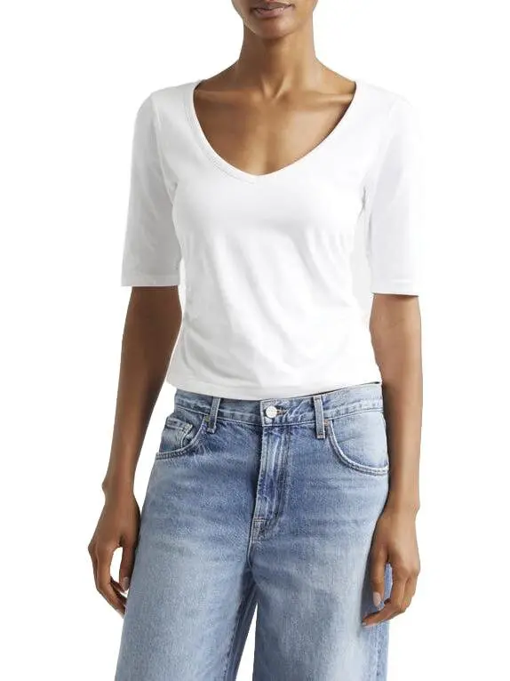 ATM Anthony Thomas Melillo Ruched Stretch Pima Cotton Top - White