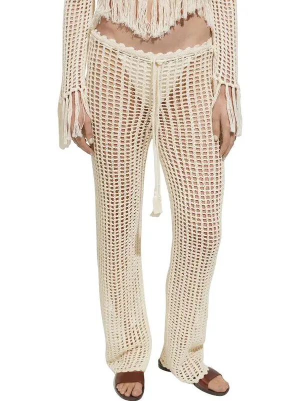 Mango Openwork Tie Waist Pants - Ecru