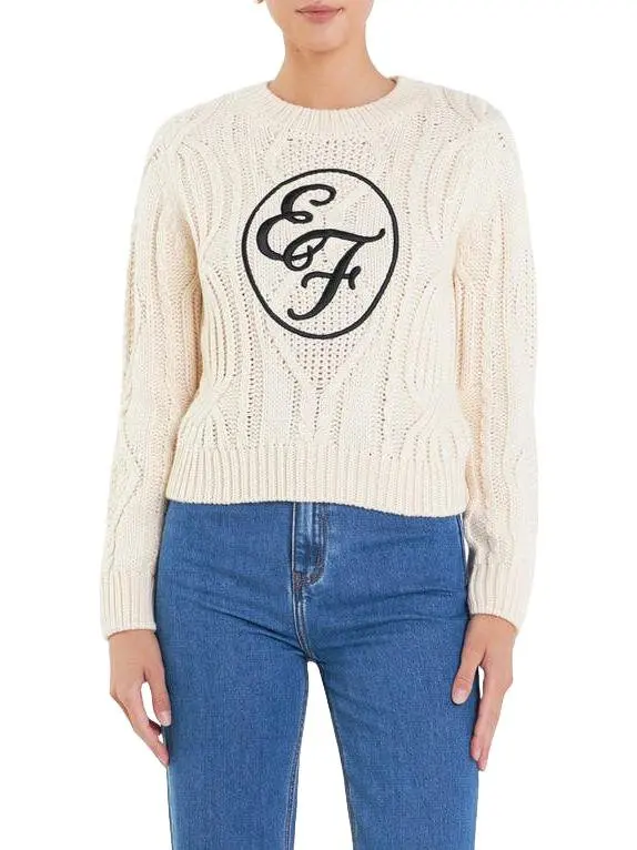 English Factory Embroidered Cable Stitch Sweater - Ivory