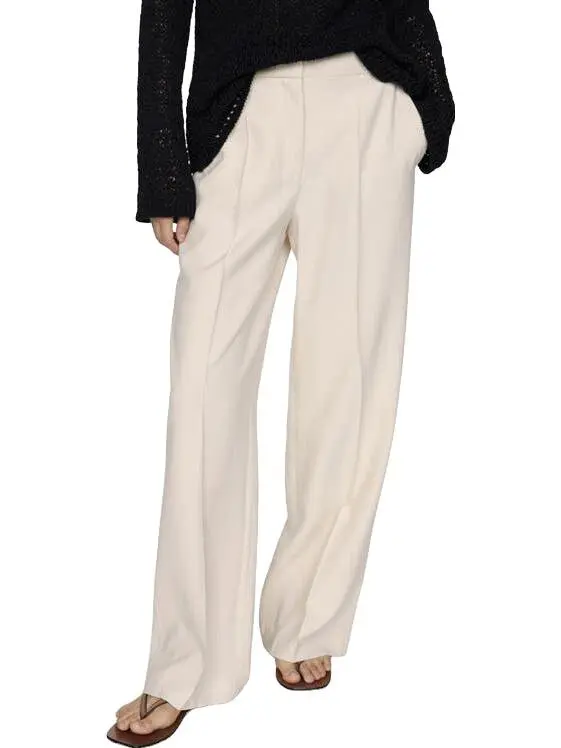 Mango Creased Wide Leg Trousers - Ecru