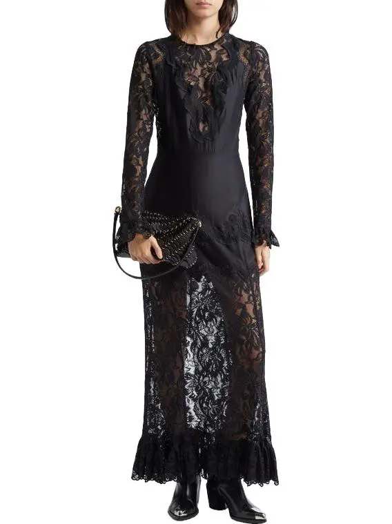 Rabanne Floral Lace Long Sleeve Maxi Dress - Black