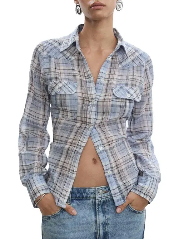 Mango Plaid Gauzy Button-up Shirt - Blue