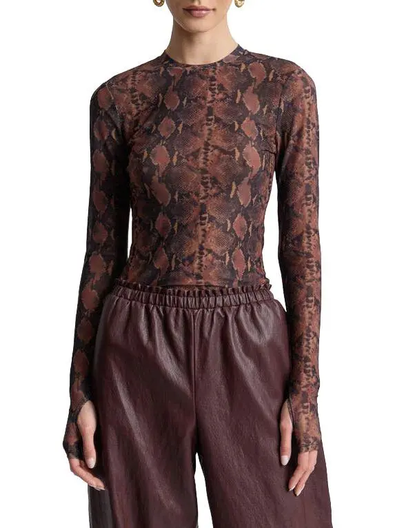 Avec Les Filles Animal Spot Mesh T-shirt - Brown-black Python