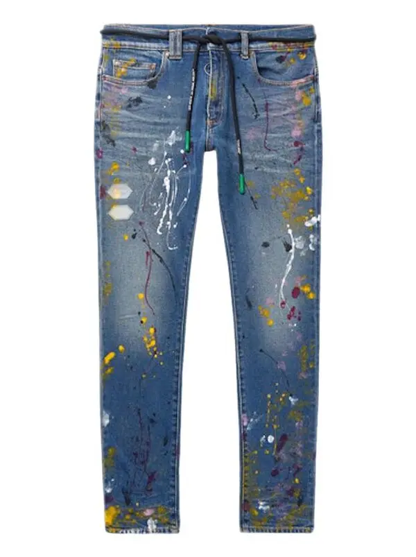Off-White Skinny Fit Paint Splattered Denim Jeans - Blue
