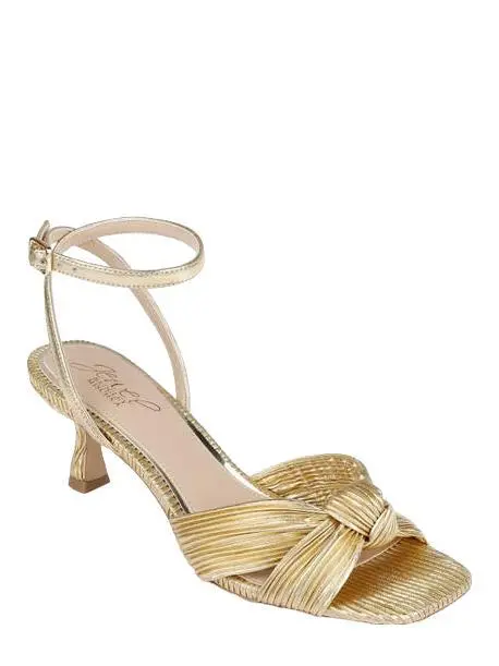 Badgley Mischka Ankle Strap Kitten Heel Sandal - Gold Fabric