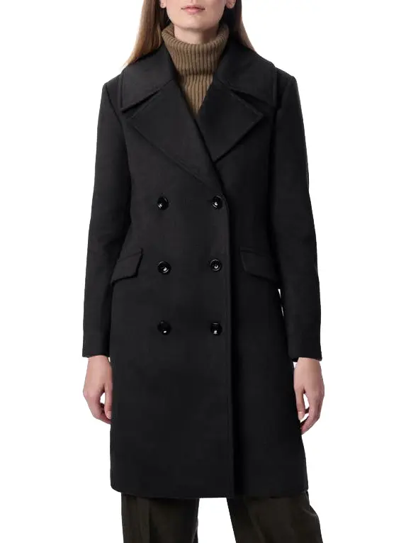 Bernardo Double-breasted Long Coat - Black