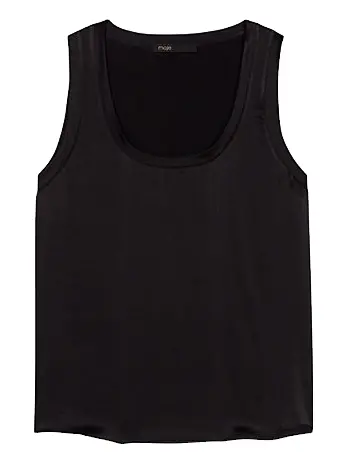 Maje Round-neck Stretch-silk Top - Noir / Gris