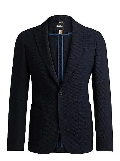BOSS Slim-fit Single-breasted Stretch Wool-blend Blazer - Dark Blue