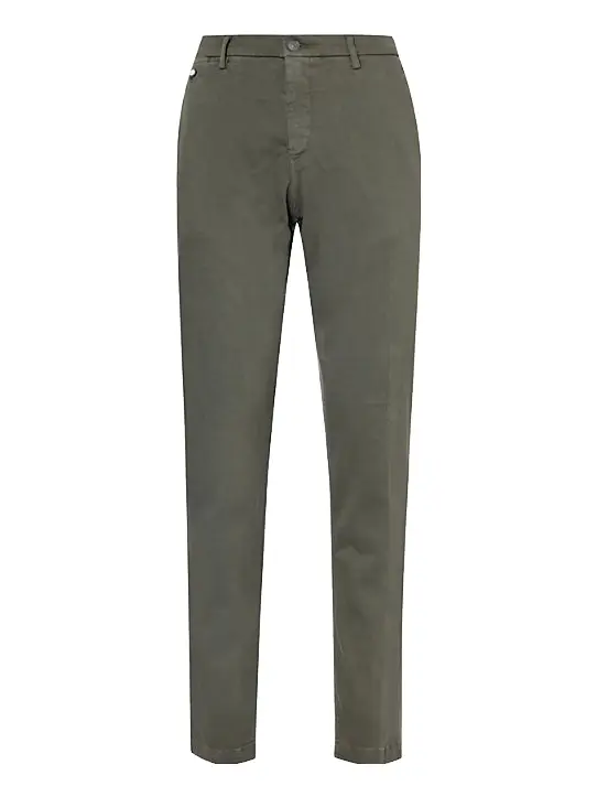 REPLAY Straight-leg Regular-fit Stretch-cotton Trousers - Military Green