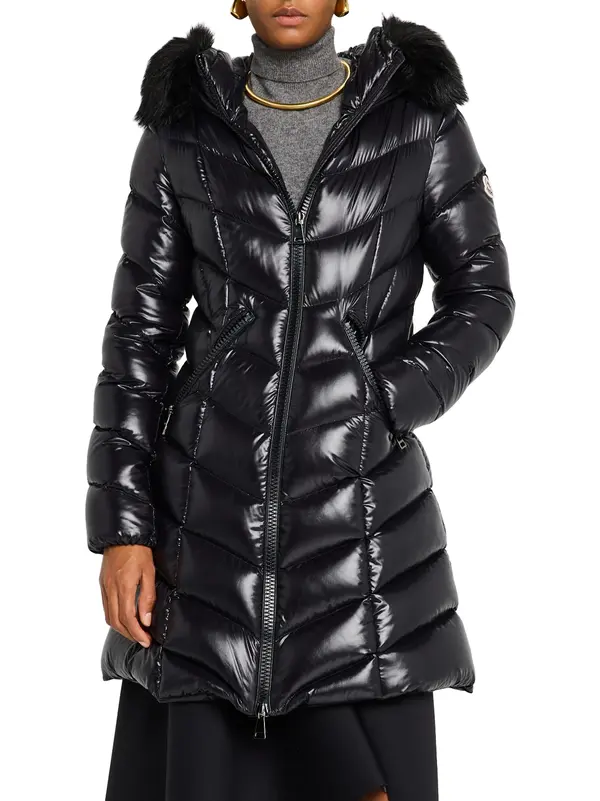 Moncler Fulmarus Faux Fur-trimmed Long Down Jacket - Black