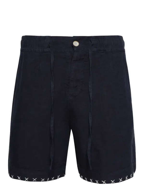 THE ELDER STATESMAN Contrasting-stitch Linen Shorts - Blue