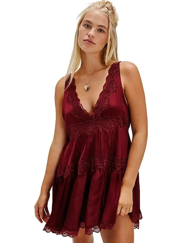 Free People In This Groove Mini Slip - Pomegranate