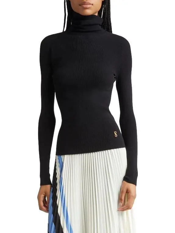Proenza Schouler Longline Ribbed Turtleneck Top - Black