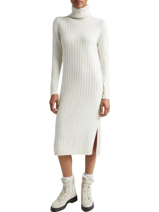 Eleventy Long Sleeve Virgin Wool & Cashmere Turtleneck Sweater Dress - Sand