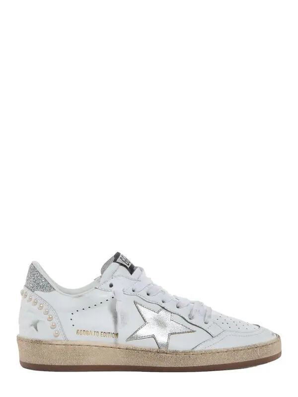 GOLDEN GOOSE Ball Star Embellished Low Top Sneakers - White/silver