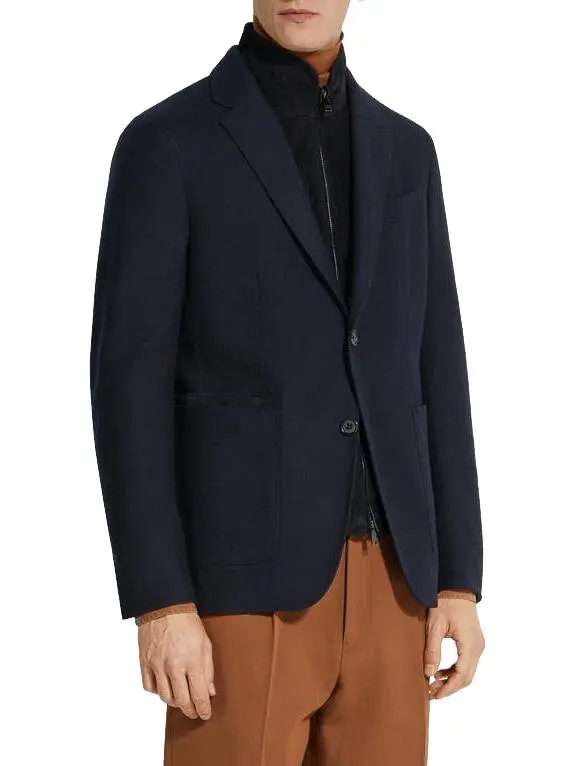 Zegna Trofeo Wool & Cashmere Sport Coat With Removable Suede Bib - Navy