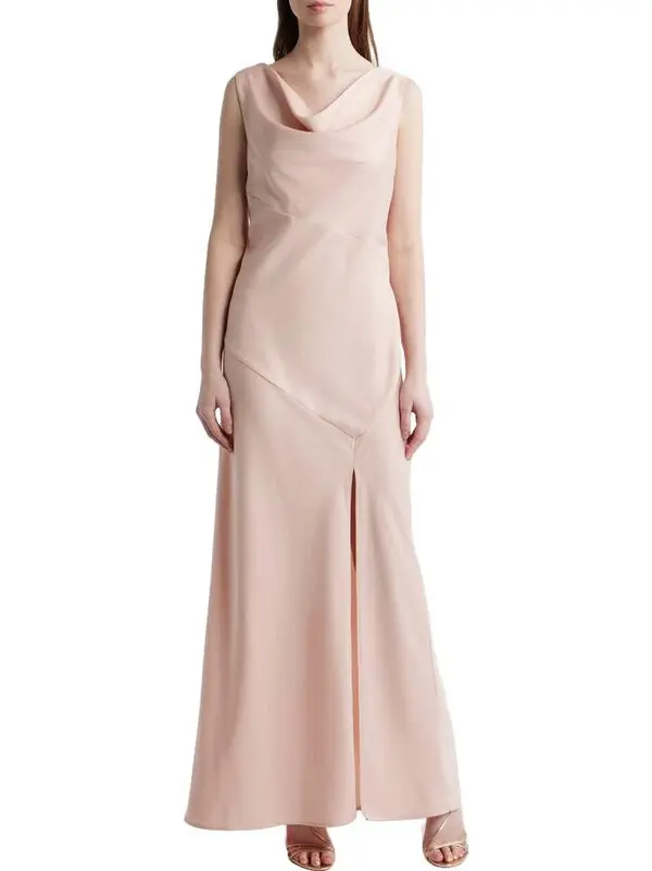 WAYF Lea Cowl Neck Satin Gown - Blush