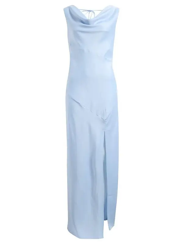 WAYF Lea Cowl Neck Satin Gown - Light Blue