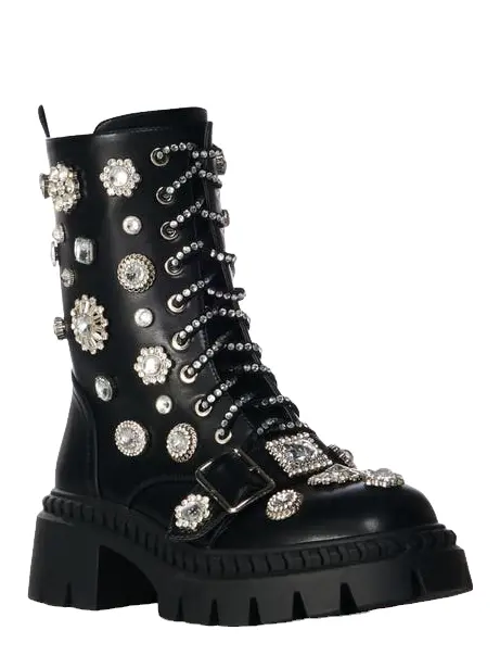 AZALEA WANG Wilhelmina Studded Combat Boots - Black