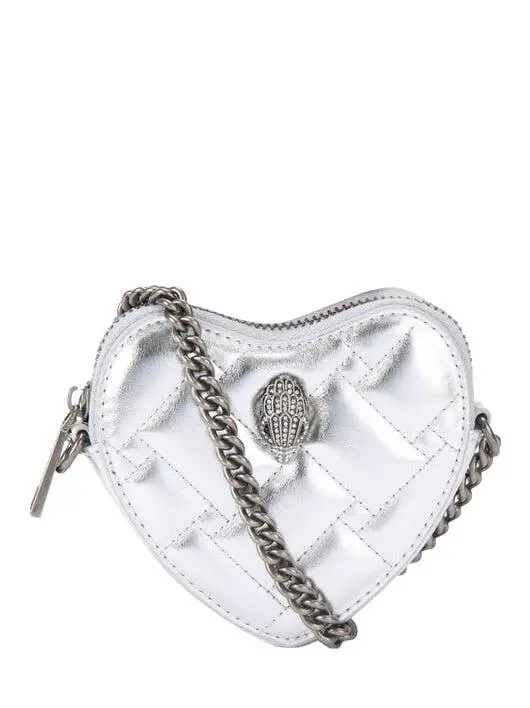 Kurt Geiger Micro Heart Leather Crossbody Bag - Silver