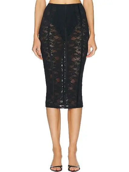 FLEUR DU MAL Le Stretch Lace Pencil Skirt - Black