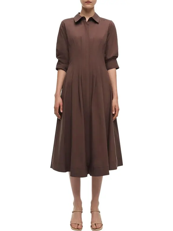 Simkhai Jazz Pintuck Midi Shirt Dress - Chocolate