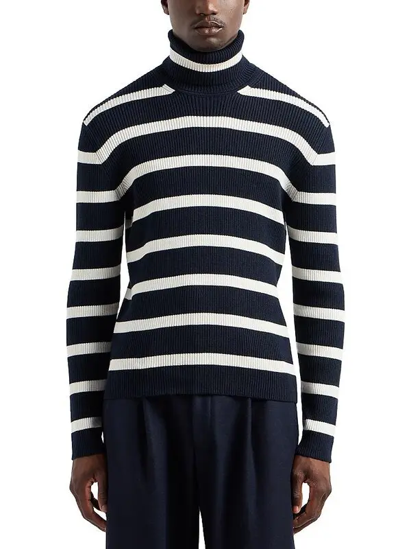 Emporio Armani Striped Ribbed Turtleneck Sweater - Navy Blue