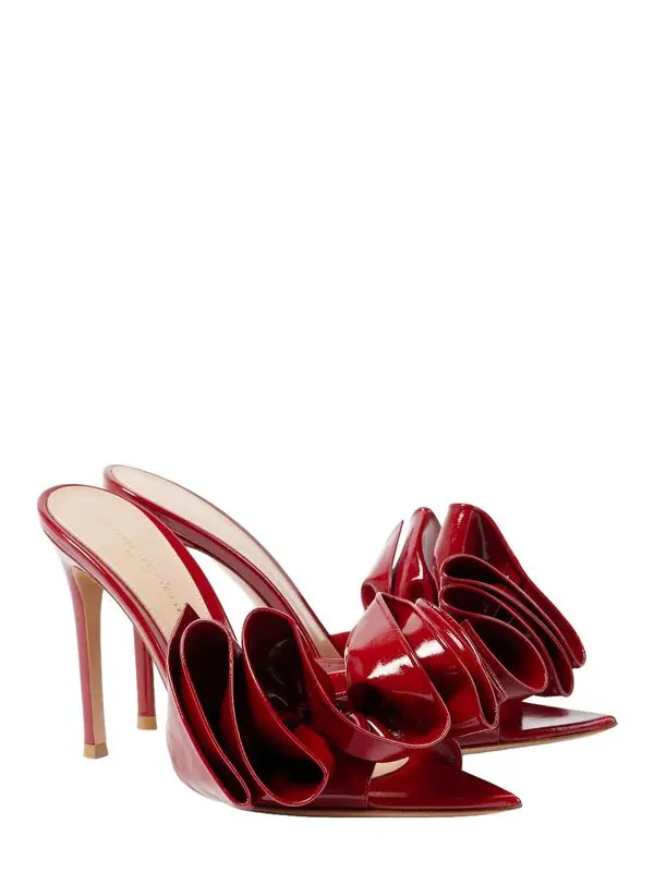 GIANVITO ROSSI Gabrielle 105 Ruffled Patent Leather Mules - Red
