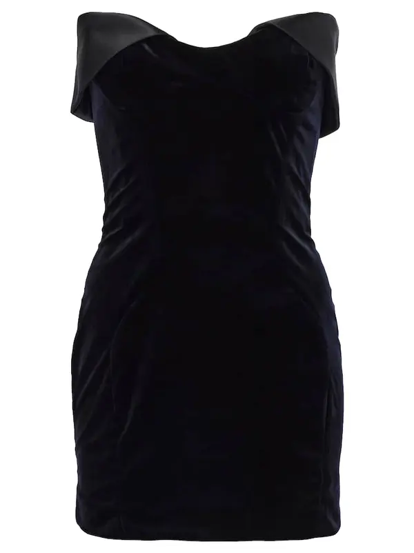 MUGLER Satin-trimmed Velvet Mini Dress - Black